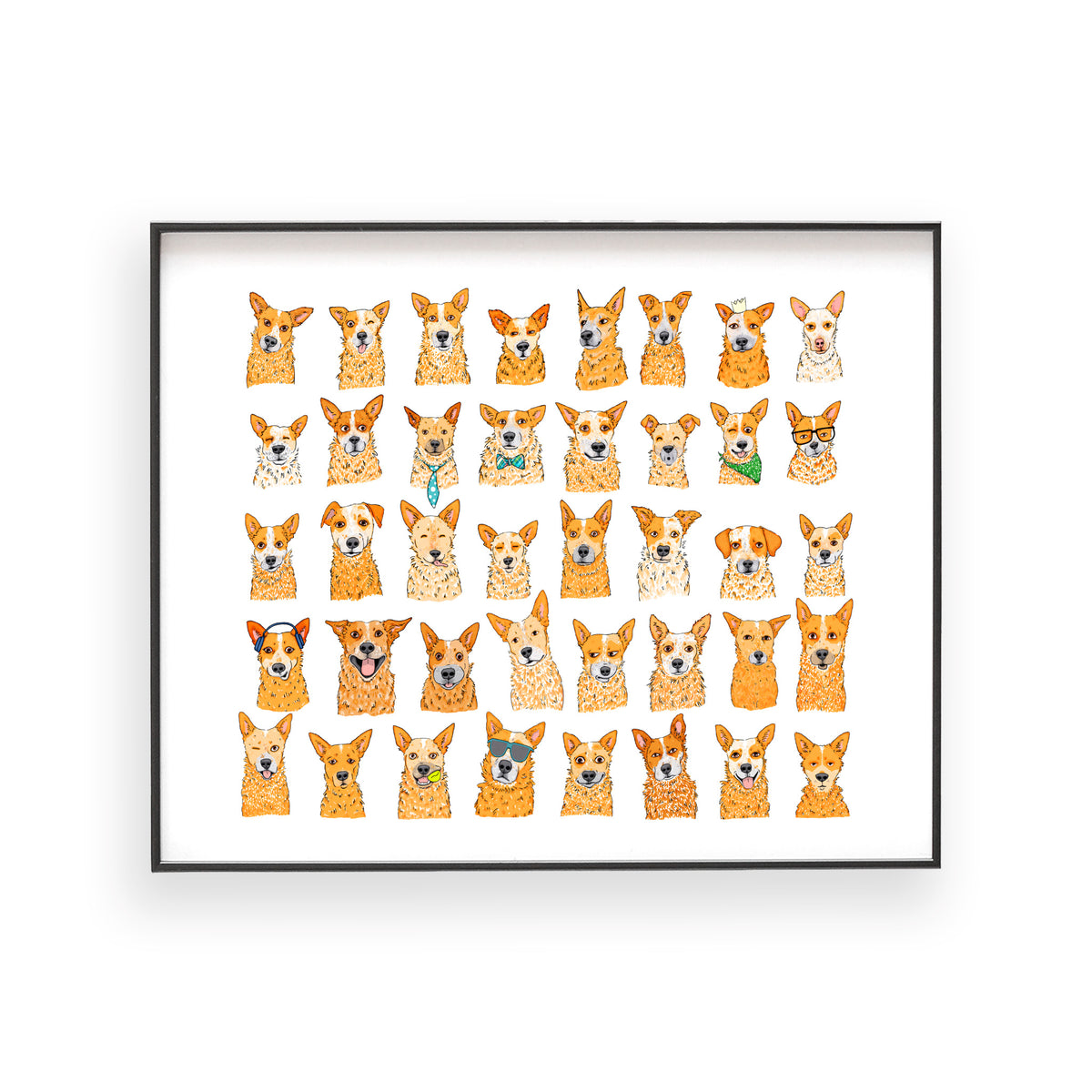 Cattle Dog Wall Art | 40 Red Heelers | Artwork by AK